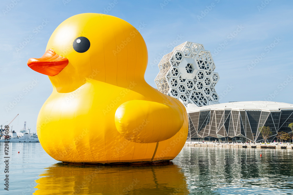 Kaohsiung, Taiwan- February 2, 2024: Landscape of Yellow Rubber Duck ...