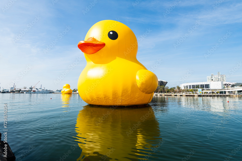 Kaohsiung, Taiwan- February 2, 2024: Landscape of Yellow Rubber Ducks ...
