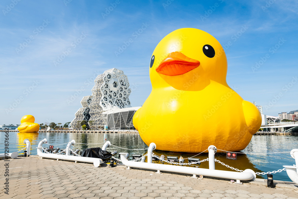 Kaohsiung, Taiwan- February 2, 2024: Landscape of Yellow Rubber Duck ...