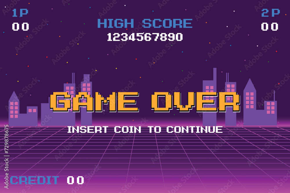 GAME OVER INSERT A COIN TO CONTINUE .pixel art .8 bit game. retro game ...