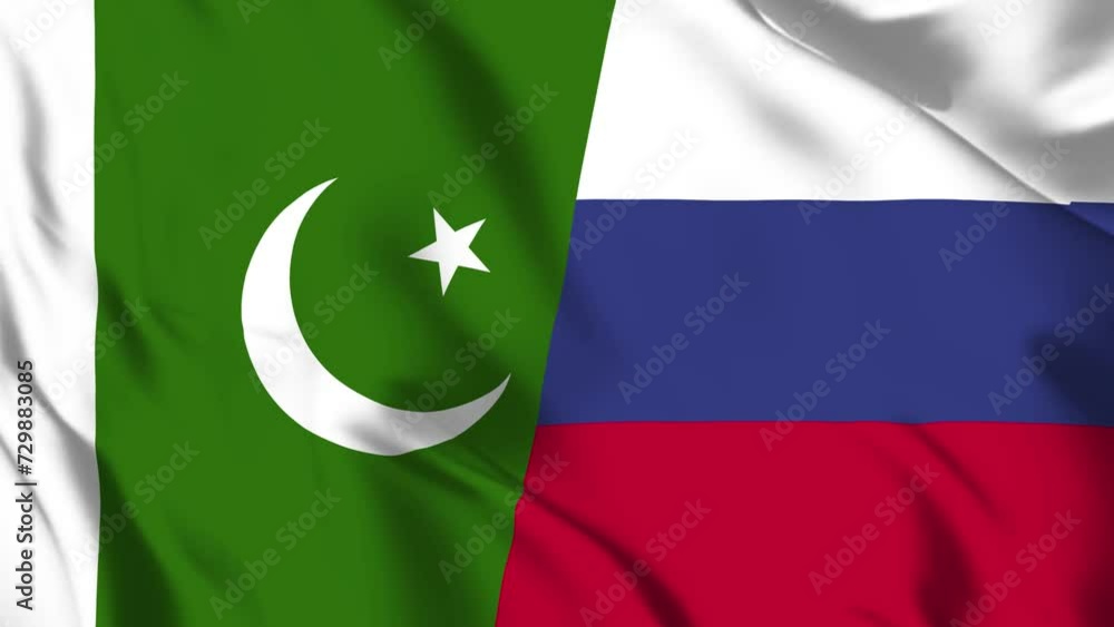 Pakistan and Russia Flag waving in loop and seamless animation. Russian ...