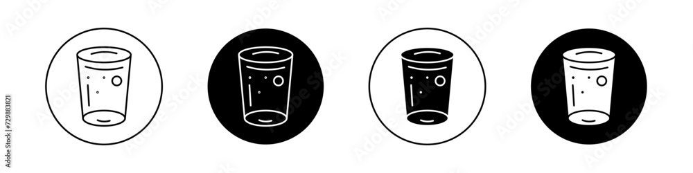 Water Glass Icon Set. Cup Drink Droplet Clean Pure Vector Symbol in a black filled and outlined ...