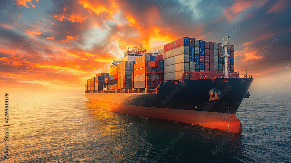 wallpaper of a large cargo ship with containers in the port Stock ...