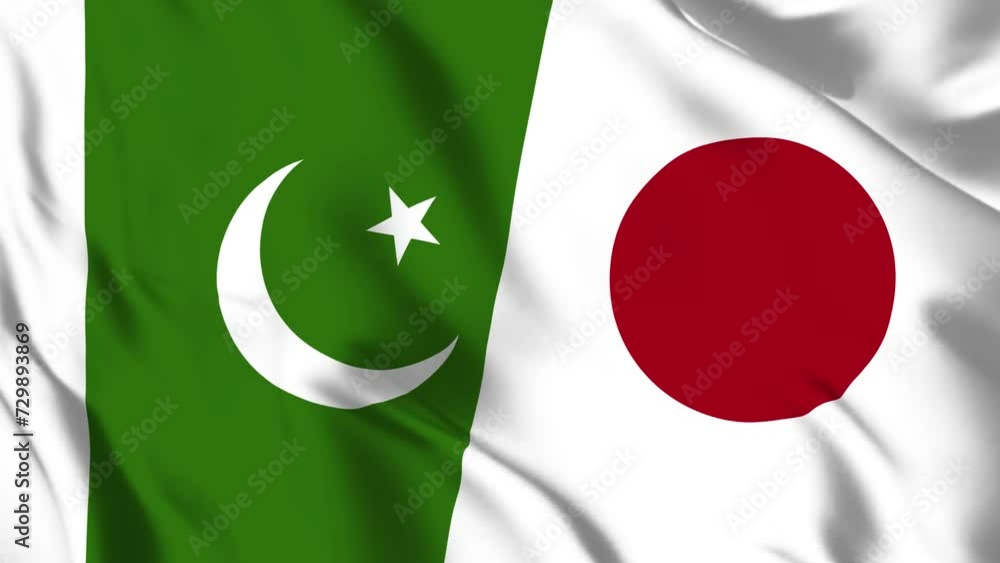 Pakistan and Japan Flag waving in loop and seamless animation. Japanese ...