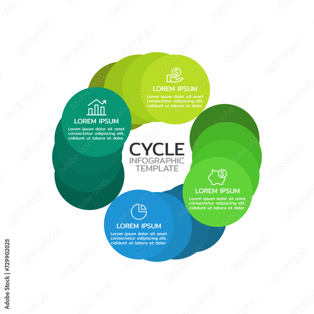 Circular diagram with 4 round elements placed around center. Concept of ...