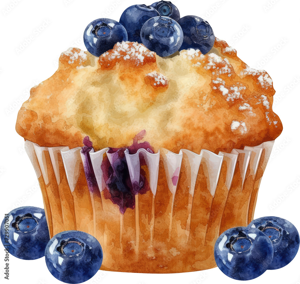 Blueberry muffin watercolor transparent background PNG clipart Stock ...