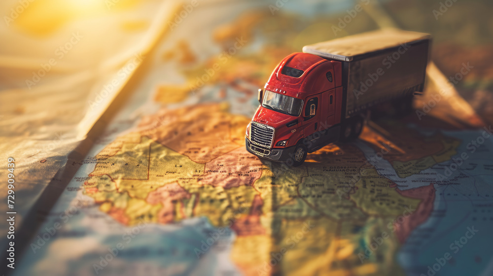 Truck model on world map , transportation of goods between countries on ...
