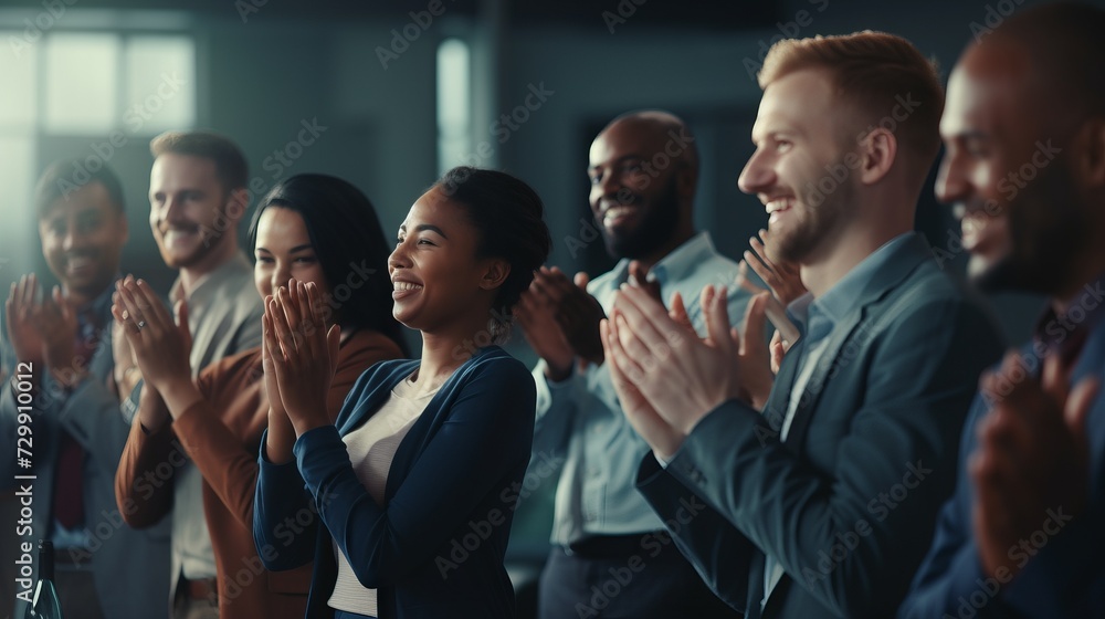 The company's employees clap their hands as a sign of success, support, and achievements. A team ...