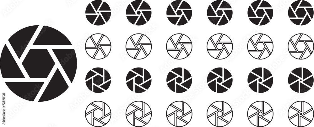 silhouette camera shutter set with fill color and outline design Stock ...