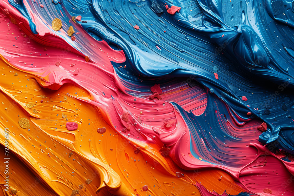 Bold and contrasting colors collide in a maximalist abstract artwork ...