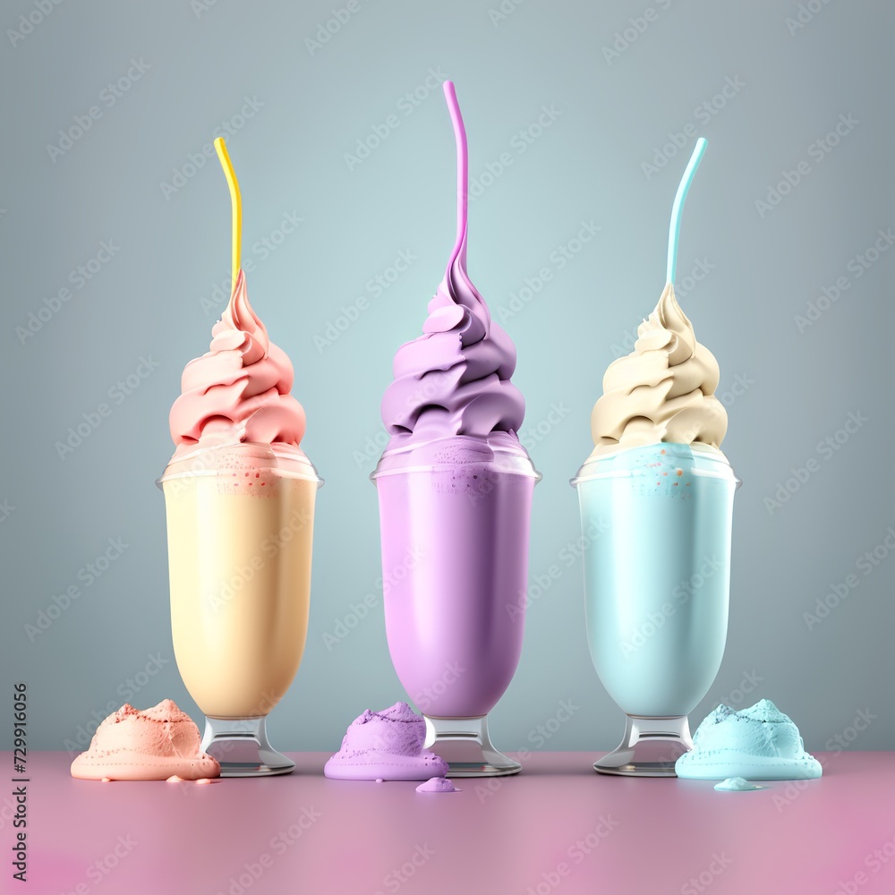 Assorted flavors of Milkshake Shakes smoothie closeup isolated on ...