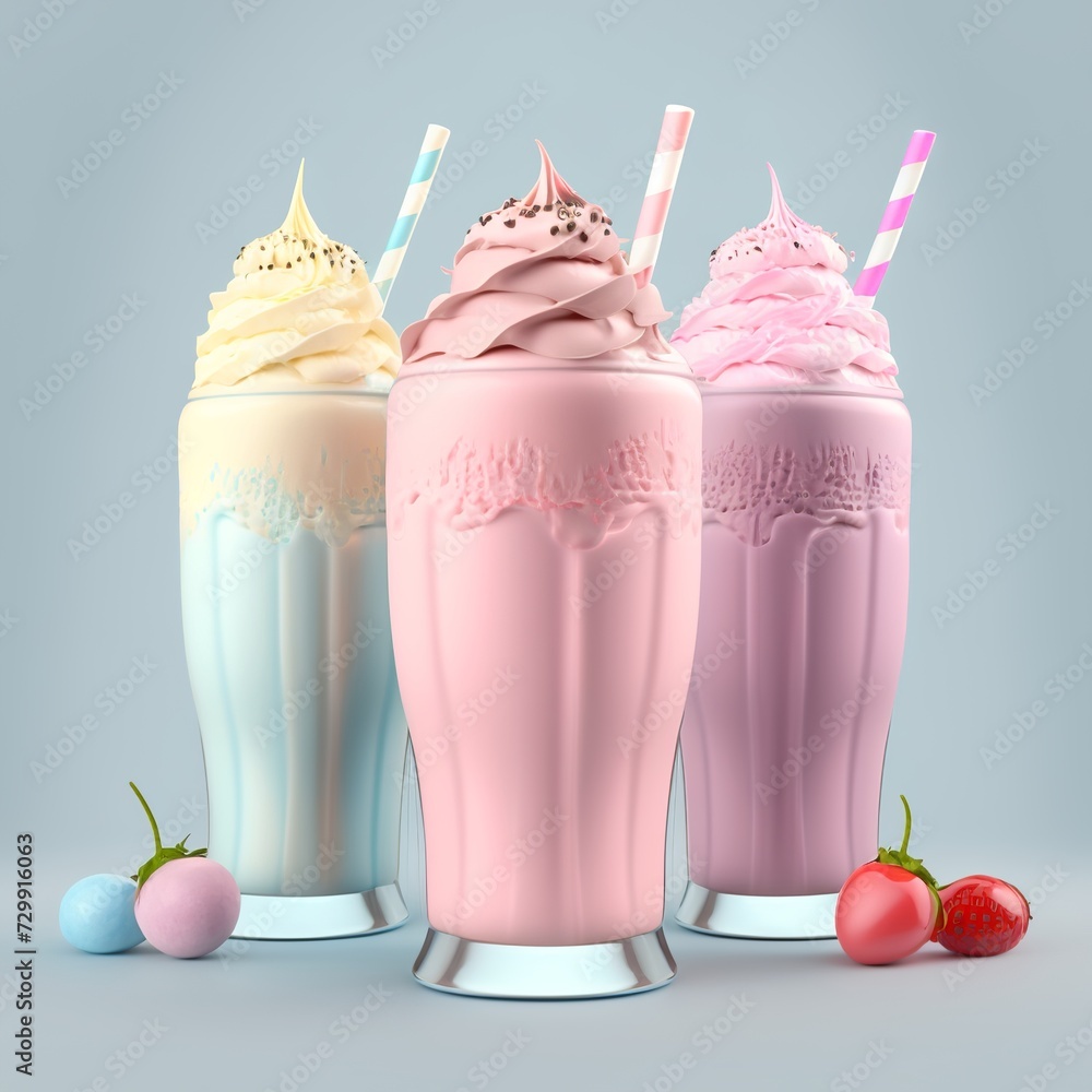 Assorted flavors of Milkshake Shakes smoothie closeup isolated on ...