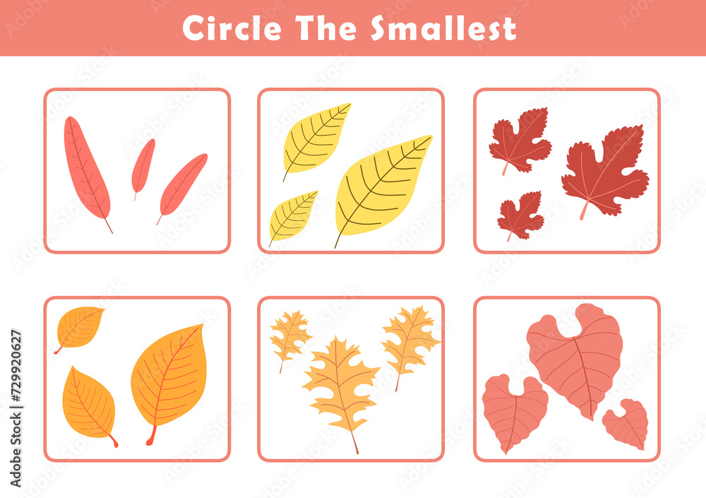 Education game for children with cute leaves illustration. Circle the ...