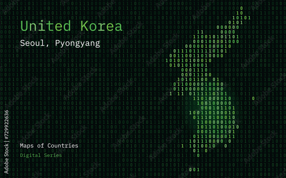 United Korea, South and North Korea Map Shown in Binary Code Pattern ...