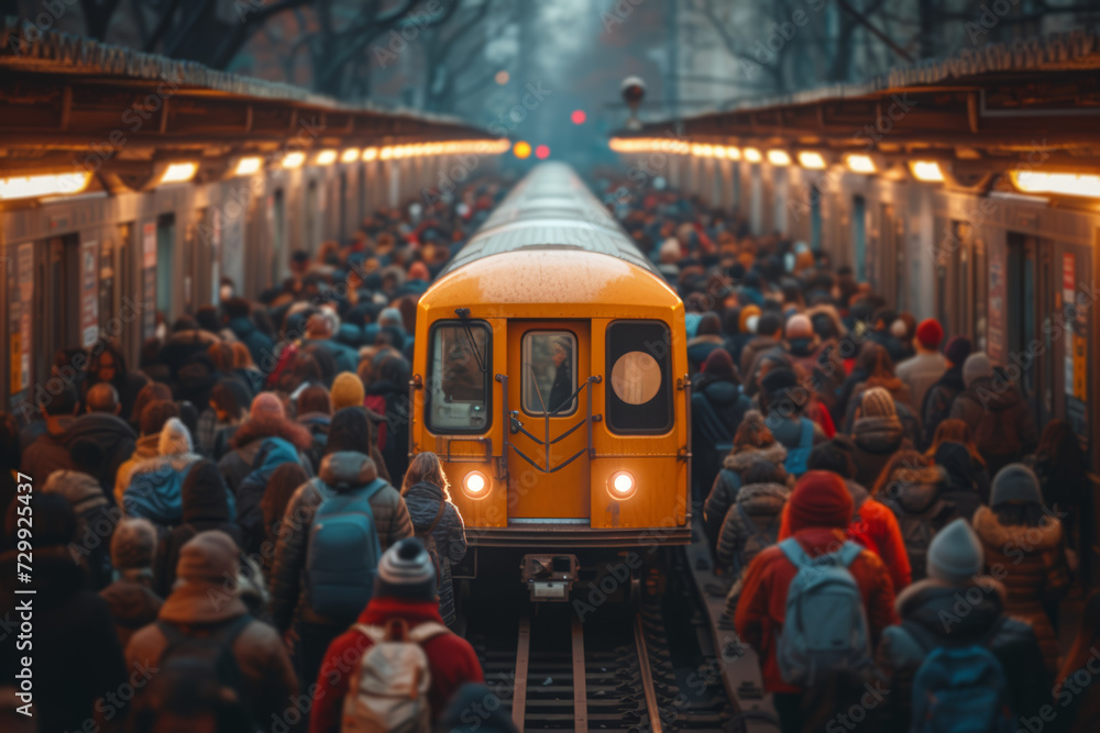 A picture of a crowded public transport scene, representing the daily ...