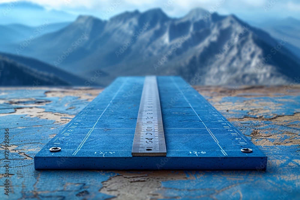 Measuring the World A Blue Ruler on a Map of the Mountains Generative ...