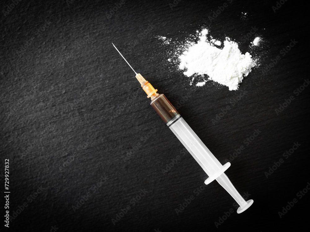 Heroin Narcatic Crime Needle in Syringe, Addition Medical Treatment ...