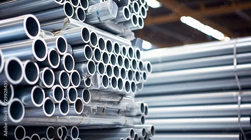 Metal pipes. Galvanized steel pipe or Aluminum and chrome stainless ...