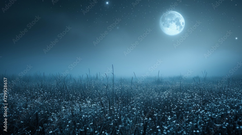 Mystical Moonlit Meadow: Soft silver and indigo shades merge, conjuring ...