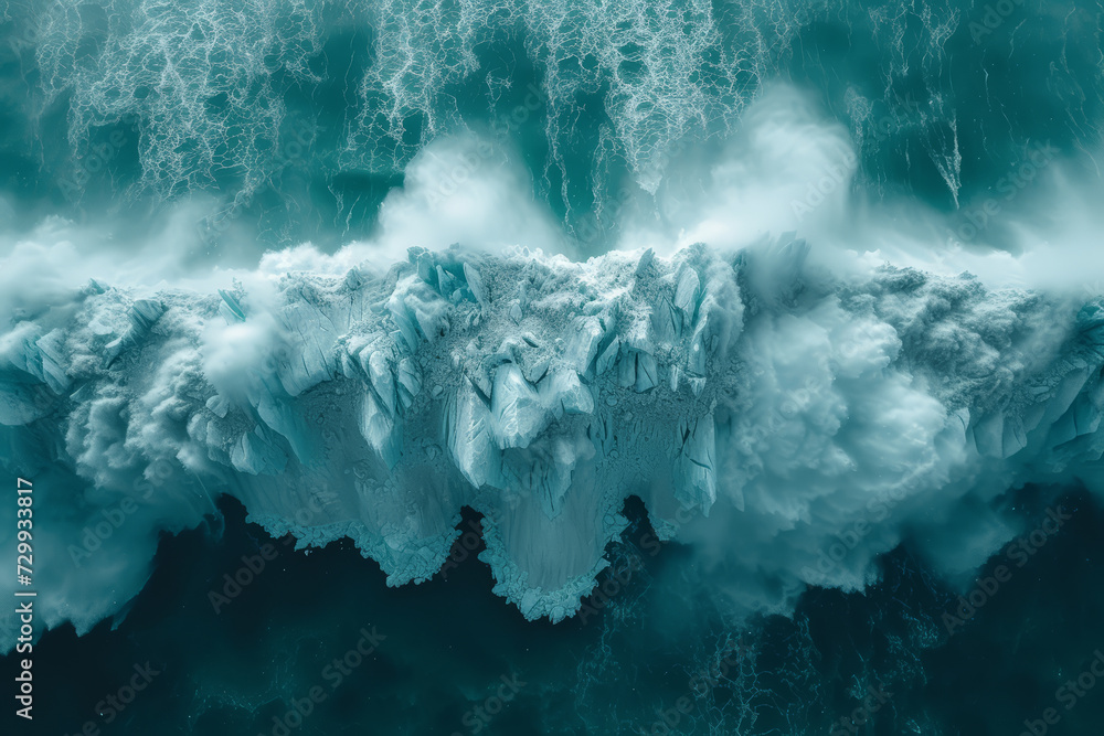 An aerial capture of a glacier, illustrating the effects of climate ...