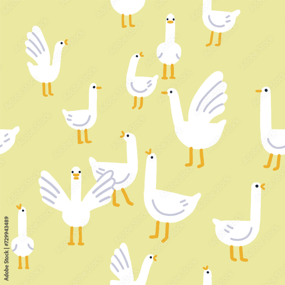 Seamless birds pattern, cute funny goose. Farm geese, endless ...