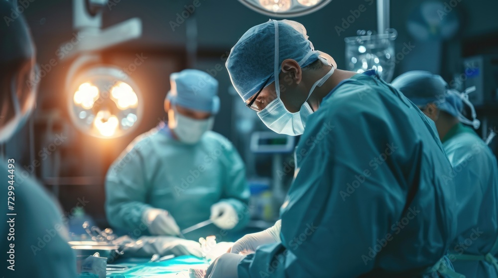 Surgeon or doctor in blue uniform did surgery in surgical hospital with ...