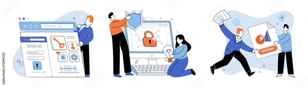 Personal data protection vector illustration. Database systems store ...