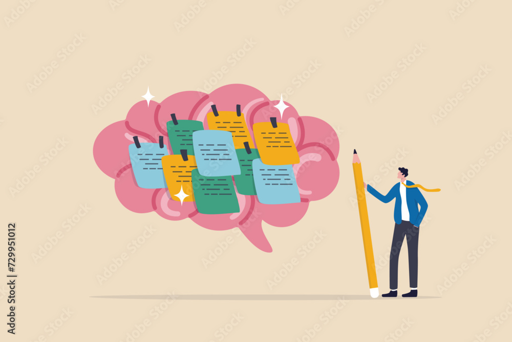 Idea memo, brainstorm or scrum sticky notes, productive plan, memory or ...