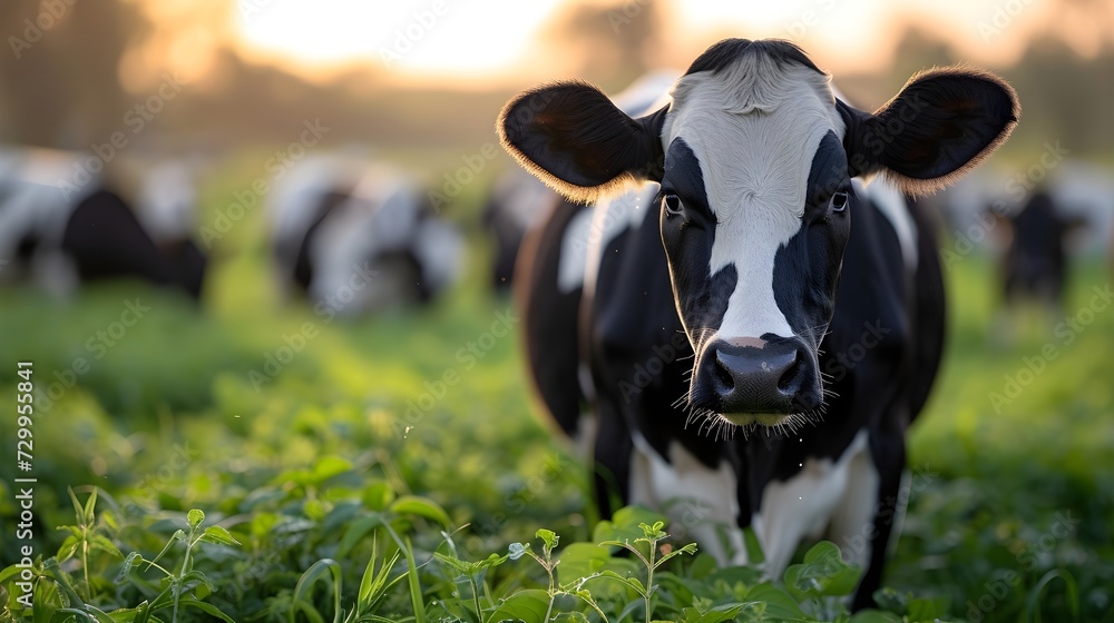 strong dairy cows eat grasses at a farm. farm environment, farm animals ...