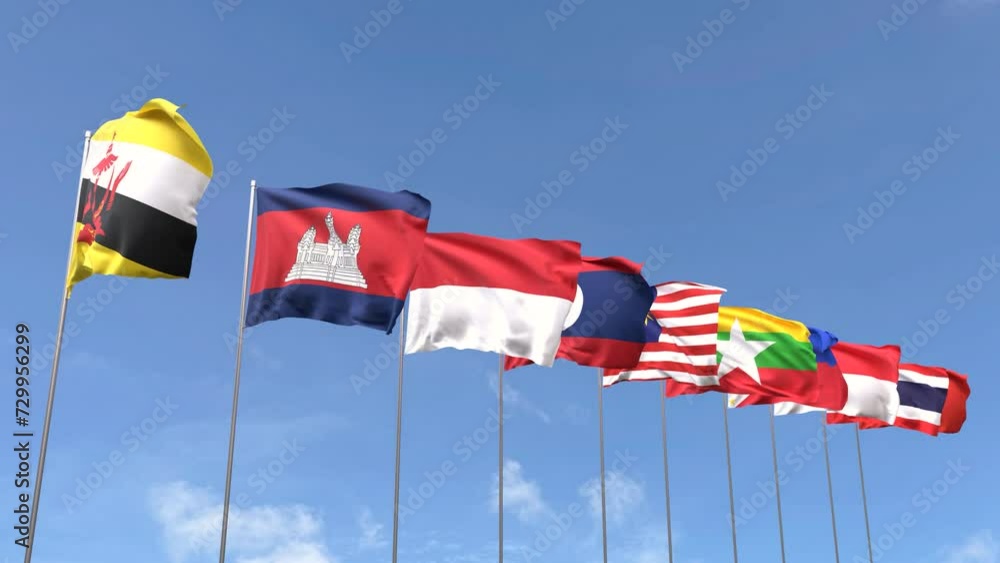 Looping video of ASEAN flag Waving on blue sky background, Loop ...