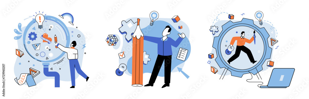 Startup idea. Vector illustration. With development, innovation, and ...