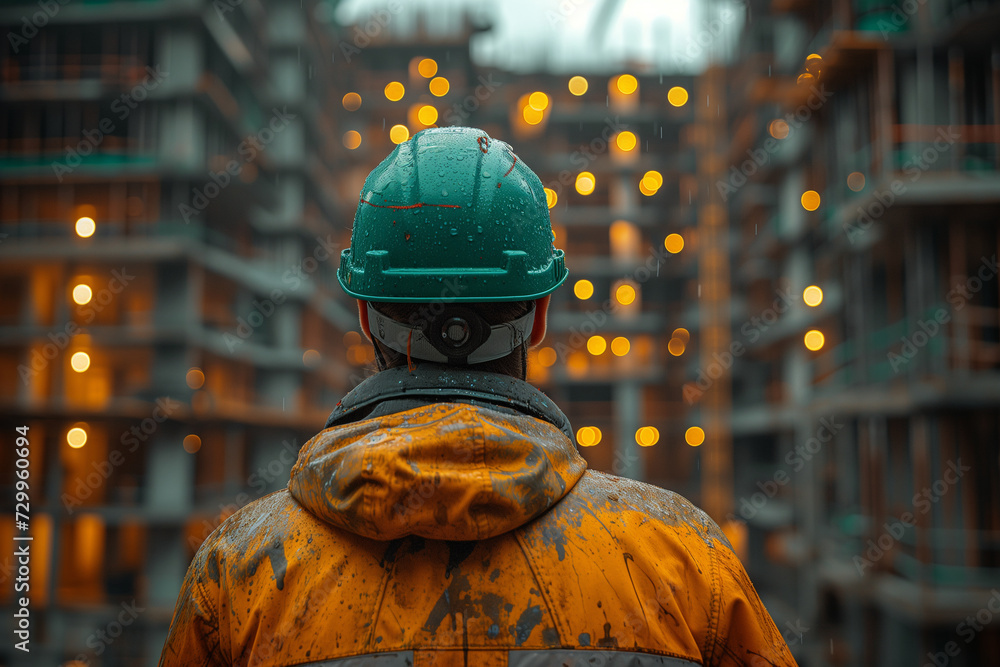 construction safety officer with green helmet, Diligent construction ...