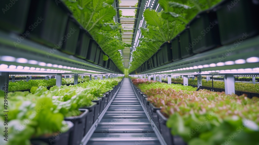 Vertical farming setup showcasing lush green plants growing in a soil ...