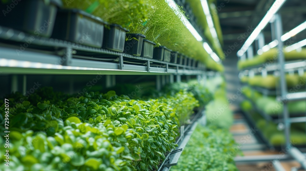 Vertical farming setup showcasing lush green plants growing in a soil ...