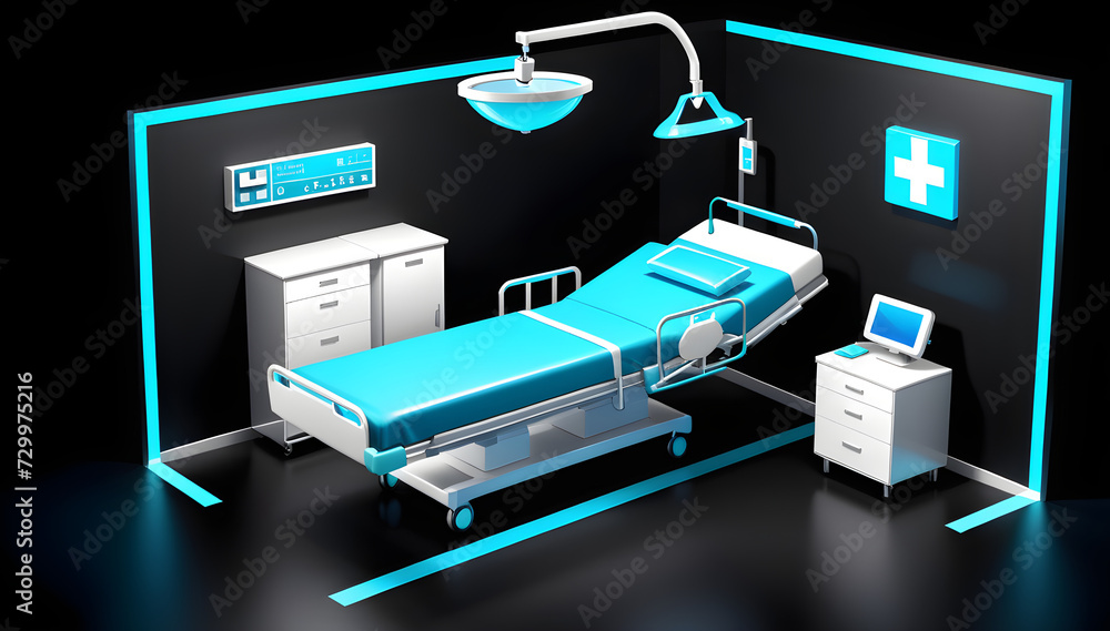 3d hospital ward icon clipart isolated on a black background. with ...