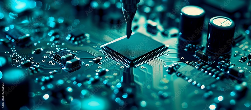 Central processing unit on motherboard. electronic circuit, technology ...