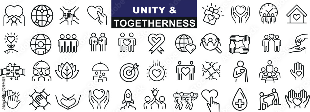 Unity, togetherness icons, global connection, teamwork, partnership ...