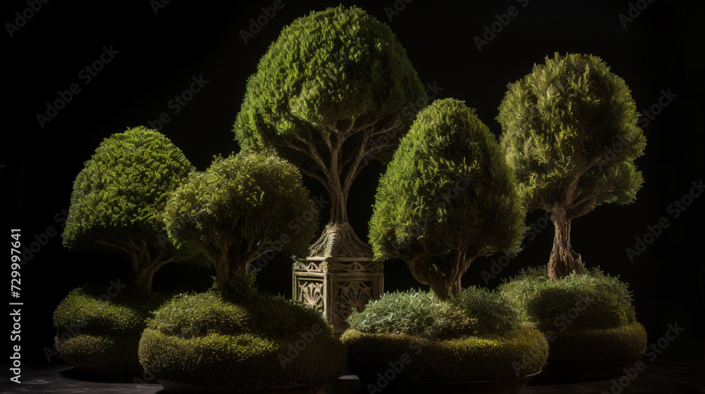 Juniper topiary meticulously shaped in a formal garden setting. Stock ...