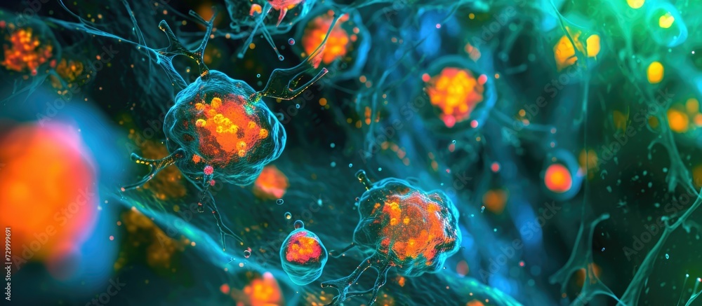 Fluorescence mode in digital microscope for viewing cancer cells in ...