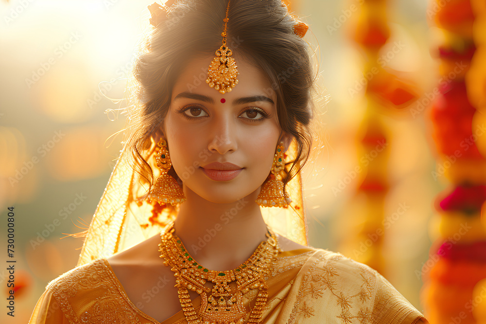 Beautiful Indian bride girl. Beauty and wedding concept. For Ugadi ...
