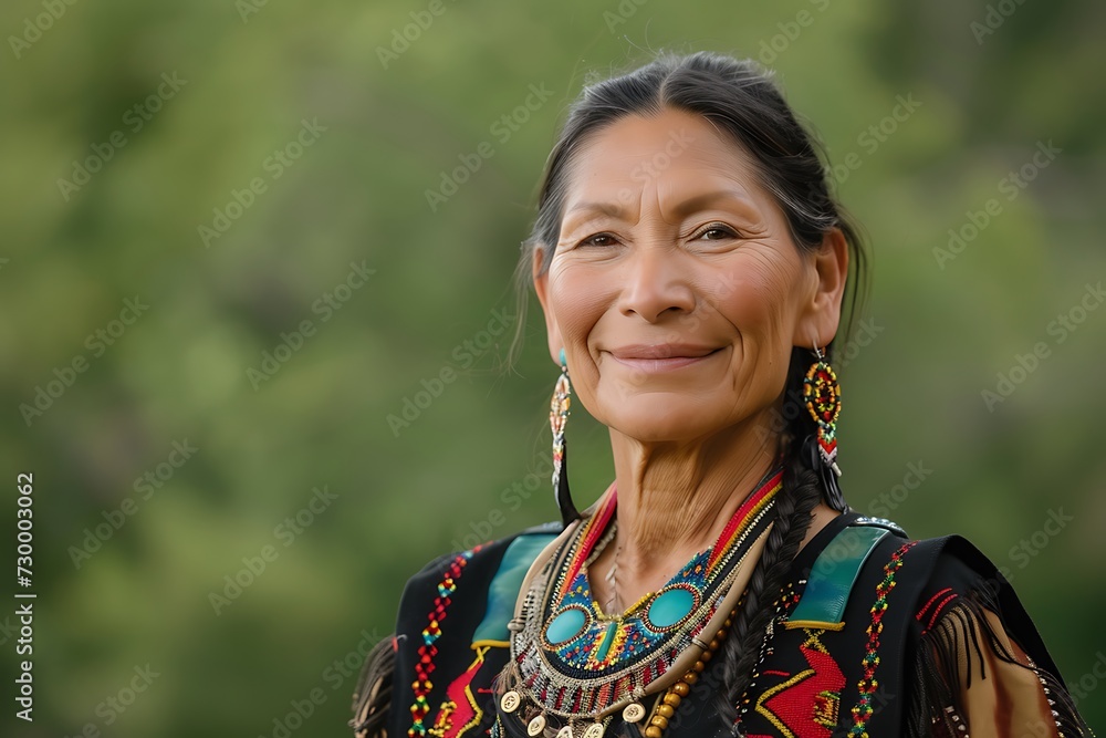 portrait of a Native American woman wearing traditional jewelry and ...