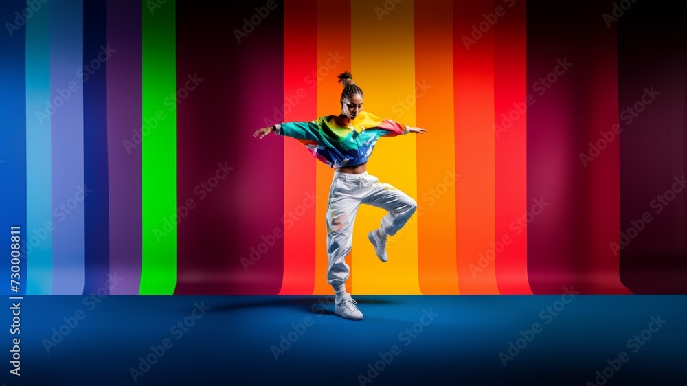 Street Groove Leap, A colorful rainbow captivating silhouette showcases ...