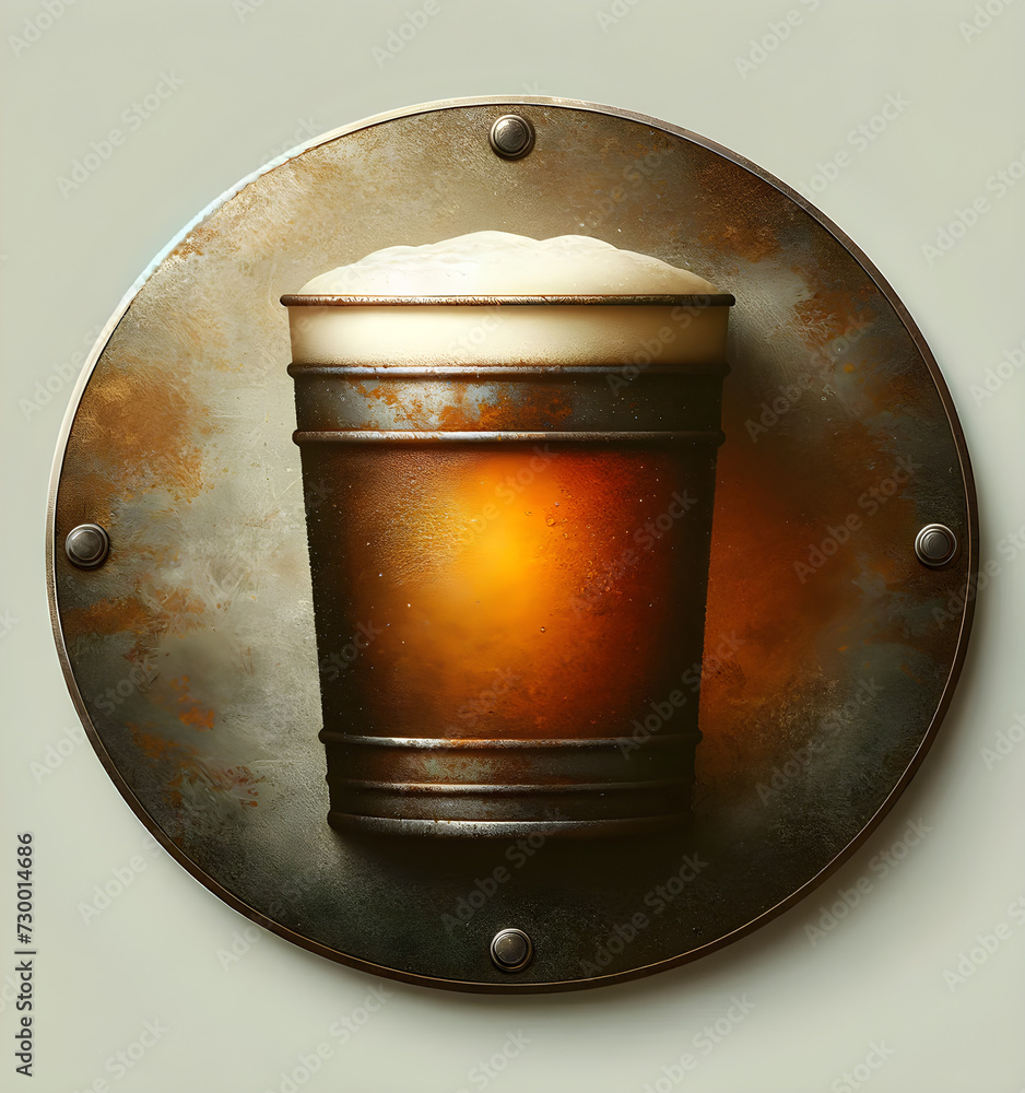 Vintage Shield Beer Concept - Artistic Metallic Structure with Stylized ...