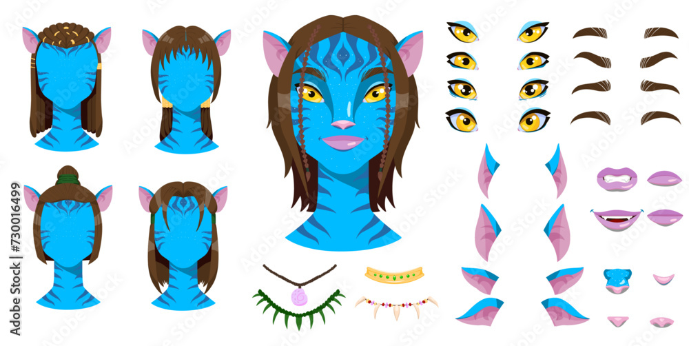 Cartoon girl cat avatar construction for animation. Girl character with ...