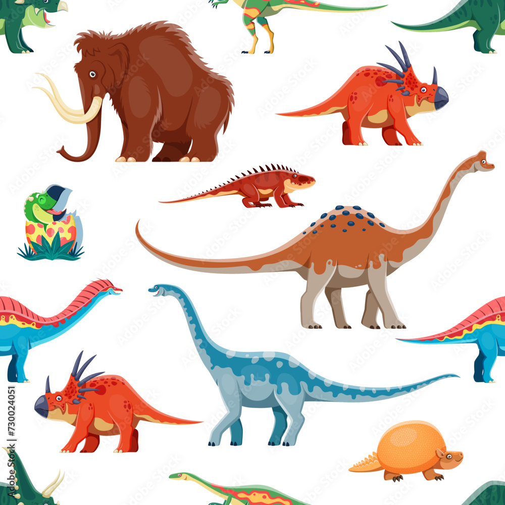 Cartoon dinosaur, prehistoric animal characters seamless pattern ...