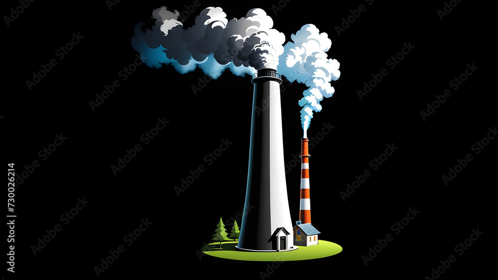 smokestack clipart on a black background. with black copy space. smoke ...
