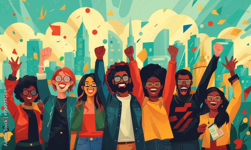 diverse team celebrating a successful project, featuring people of ...