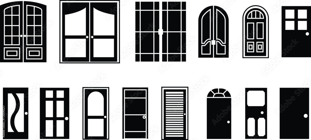 Set of Door icons . Entry illustration signs. room symbols. Emergency ...