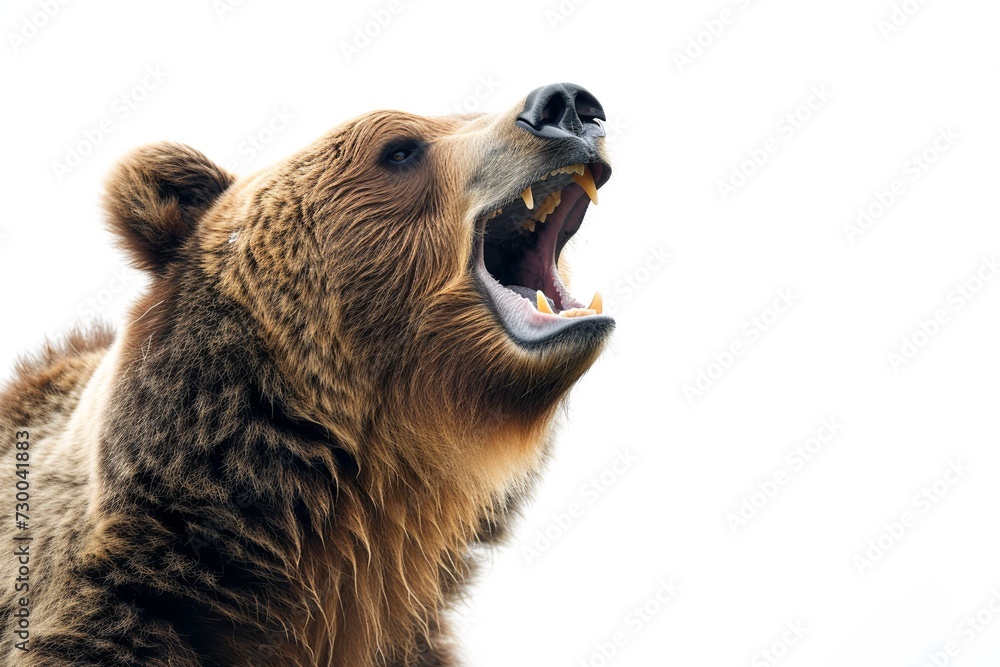 Grizzly Bear Growling isolated on white background. Brown bear head ...