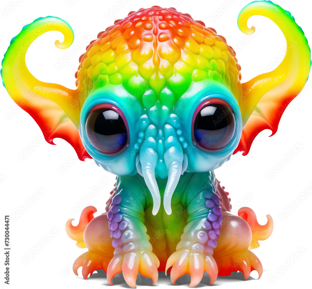 Rainbow purple colorful baby alien-dragon-octopus-creature with huge ...